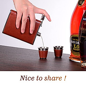 ULTRGEE Hip Flask, Leakproof Flasks [8oz] with 2 Cups & Funnel, Men’s Gift Flask for Whisky Liquor Spirits Adopted Stainless Steel & Brown PU Leather