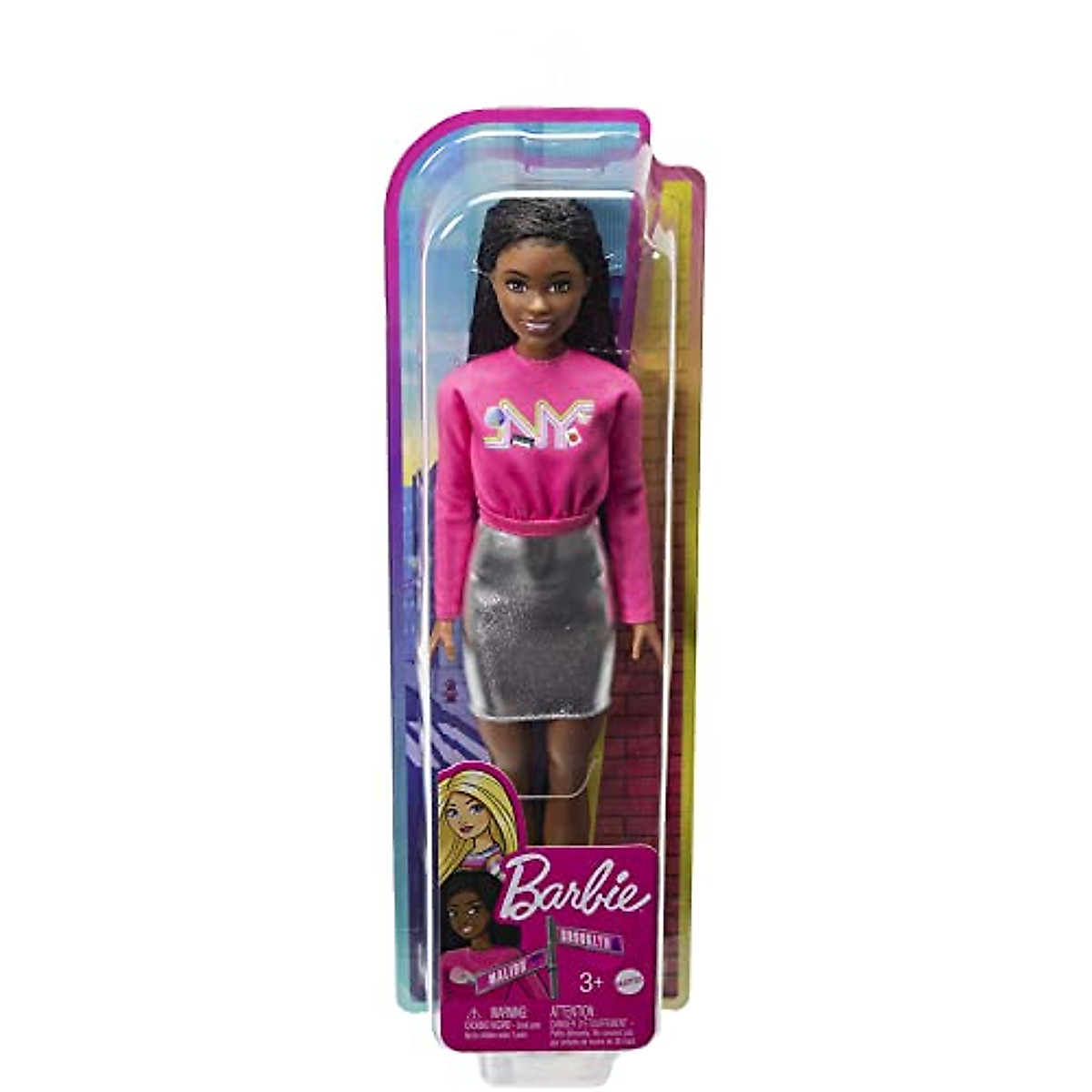 Barbie It Takes Two Doll, Brooklyn Fashion Doll with Braided Hair, Pink Nyc Shirt, Metallic Skirt & White Shoes