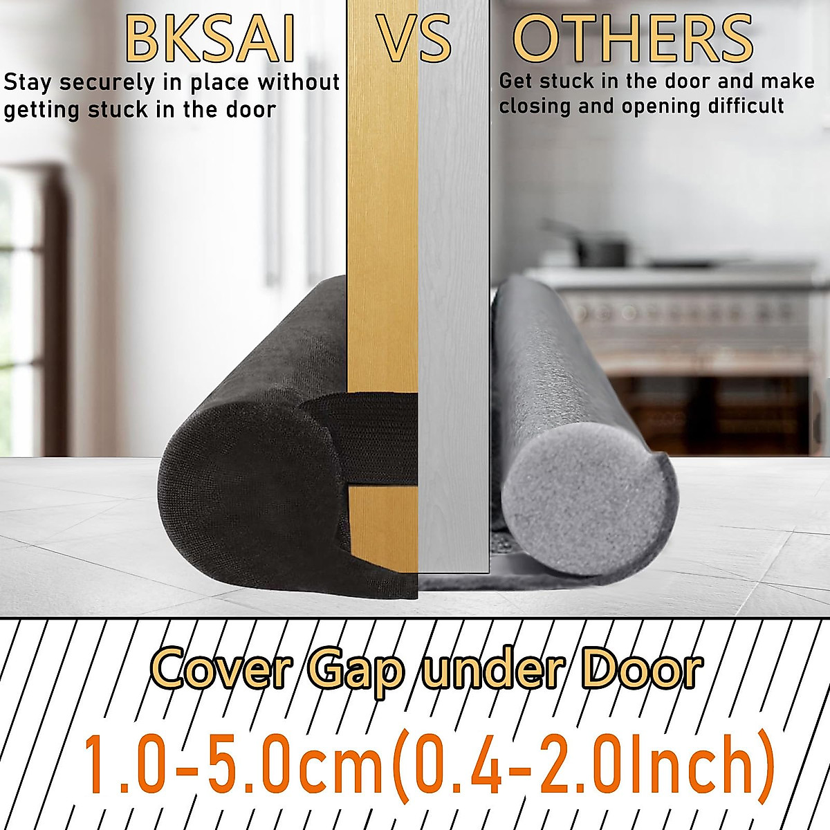 BKSAI Door Draft Stopper for Distance Under The Door up to 2" Draft Blocker Under Bottom of Door Seal Strip Draught Excluder Wind Blocker No Adhesive Bottom Seal Sound Blocker