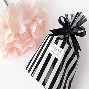 Clear Plastic Cellophane Treat Bags - Black White Stripes Party Favors Cello Bags Wedding Baby Shower Birthday Party Cookie Candy Treat Favors Bags, 100pc