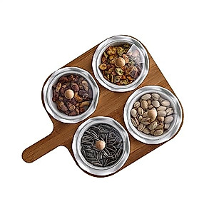 TRESORS Appetizer Plates Snack Bowls Dip Tray 4 Piece Serving Plate Bowl Set Dried Fruit Tray Dip Bowl With Lid Serving Snack Tray Bowl Salad Plates Dinner Plates