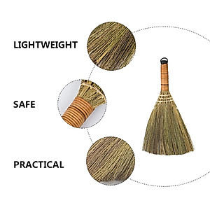 LIFKOME 2Pcs Indoor Grass Broom Whisk Broom Thai Handle Broomstick Sweeping Cleaning Tool Asian Handmade Craft Broom for Home Kitchen Bedroom