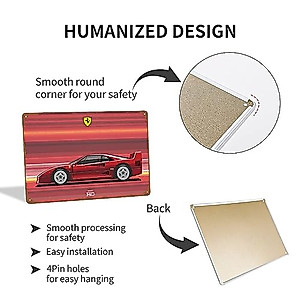 FERRARI F40/CAR FLAT VECTOR PosterMetal Sign Retro Wall Decor for Home Gate Garden Bars Restaurants Cafes Office Store Pubs Club Sign Gift 12 X 8 INCH Plaque Tin Sign