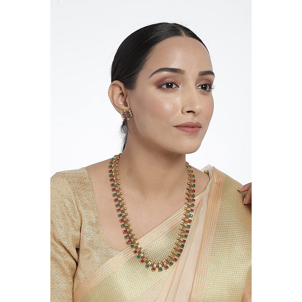 I Jewels 18K Gold Plated Indian Traditional Wedding Bollywood Golden Necklace Jewellery With Earrings For Women & Girls (MC041QG)