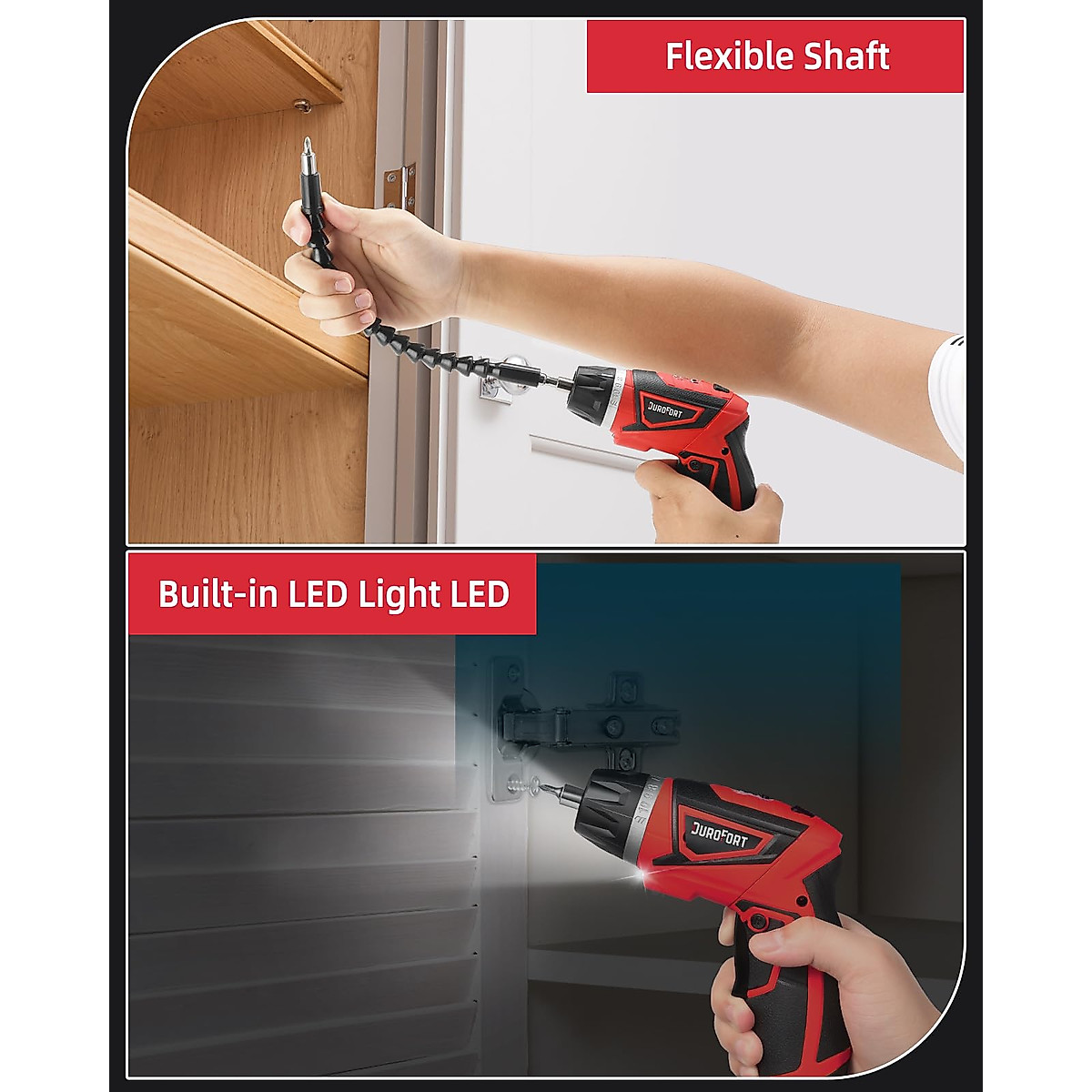 Cordless Electric Screwdriver Set, 8V Max 10Nm Rechargeable Power Electric Drill, Battery Screw Gun with 28pcs Driver Bit Set, 320RPM/10+1 Torque Setting, 2 Position Handle, Flexible Shaft LED Light