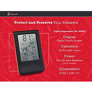Hornady Digital Hygrometer, 95909 - Indoor Temperature and Humidity Monitor with Touchscreen LCD Display - Ideal Room Thermometer Hygrometer for Gun Safes & Cabinets, Closets, Workbench & More