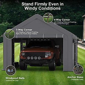 Carport 10x20ft Heavy Duty Portable Garage，Upgraded Carport with 4 Roll-up Doors & 4 Ventilated Windows, Reinforced Steel Poles, UV Resistant All-Season Waterproof Tarp, for Car, Truck, Boat