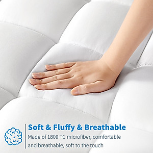 Shilucheng King Size Mattress Pad Cover,Pillow Top Mattress Pad for Back Pain,Bed Pad Overfilled with Down Alternative,8-21" Deep Pocket (White, King)