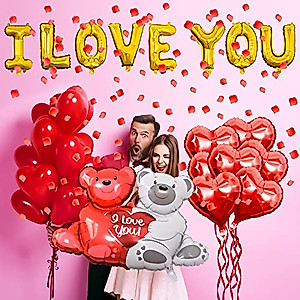 Anniversary Decorations, I Love You Balloons and Heart Balloons Kit with 1000pcs Artificial Rose Petals and 4Pack Red Heart Garland for Valentine Day Romantic Special Night Anniversary Decorations