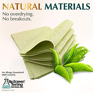 Natural Green Tea Oil Blotting Sheets for Face - 25% Larger Sheets (4.7x3”) - 300 Makeup Friendly Blotting Papers for Face - Easy Dispensing Oil Absorbing Sheets for Face