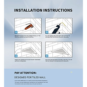 Bernkot Corner Shower Shelf 12" Matte Black 304 Stainless Steel Quadrilateral Corner Shelf Heavy Duty Recessed Bathroom Black Shelf No Drilling Needed