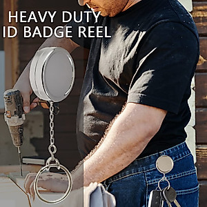 Badge Reels Retractable 2Pack Heavy Duty Badge Reel with Metal Chain, WENSUNNIE Metal ID Nurse Badge Reel Retractable Card Holder Keychain with Clip for Nurse Accessories for Work