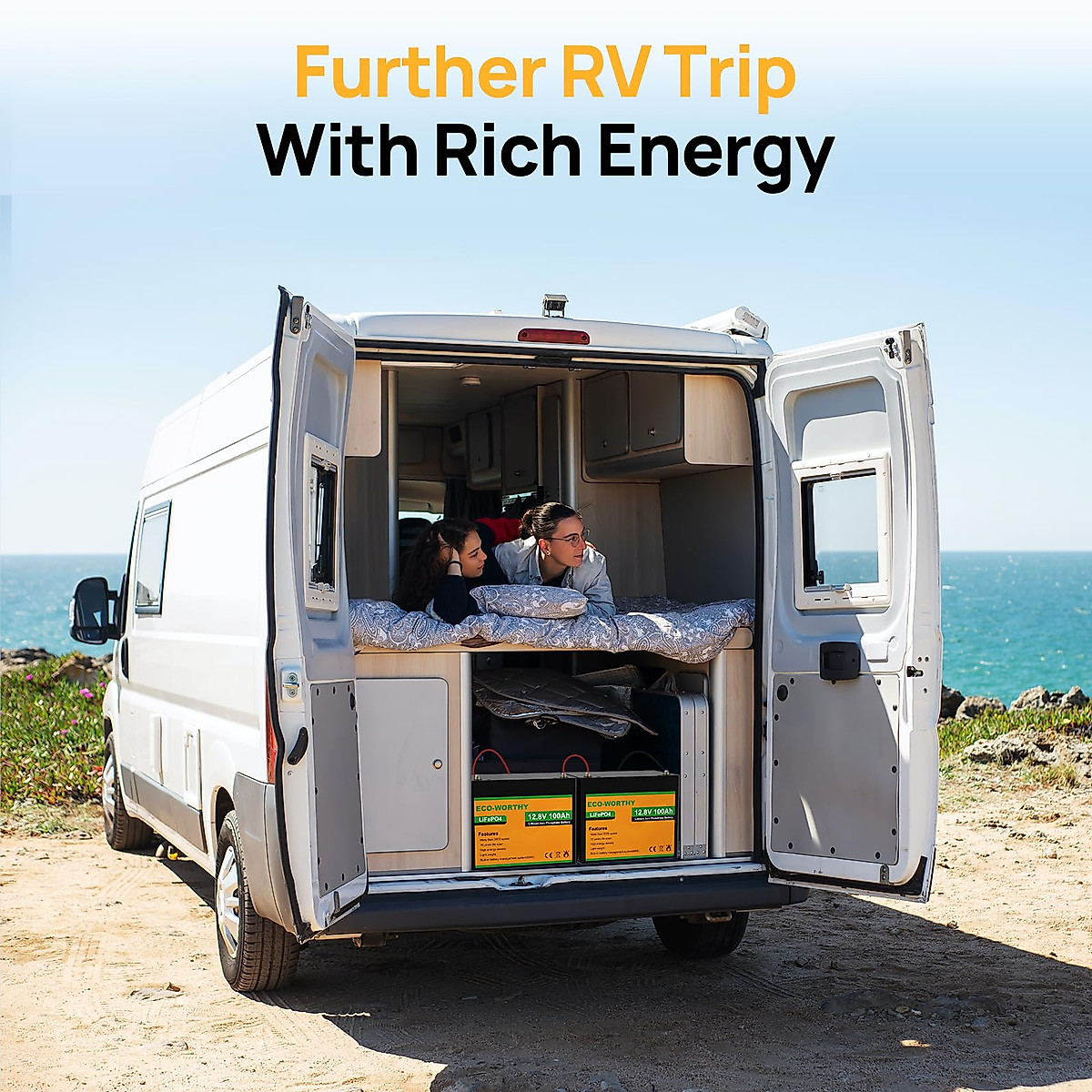 ECO-WORTHY 12V 100AH LiFePO4 Battery with 15000 Cycles, BMS - For RV, Marine, Solar Home Off-Grid System