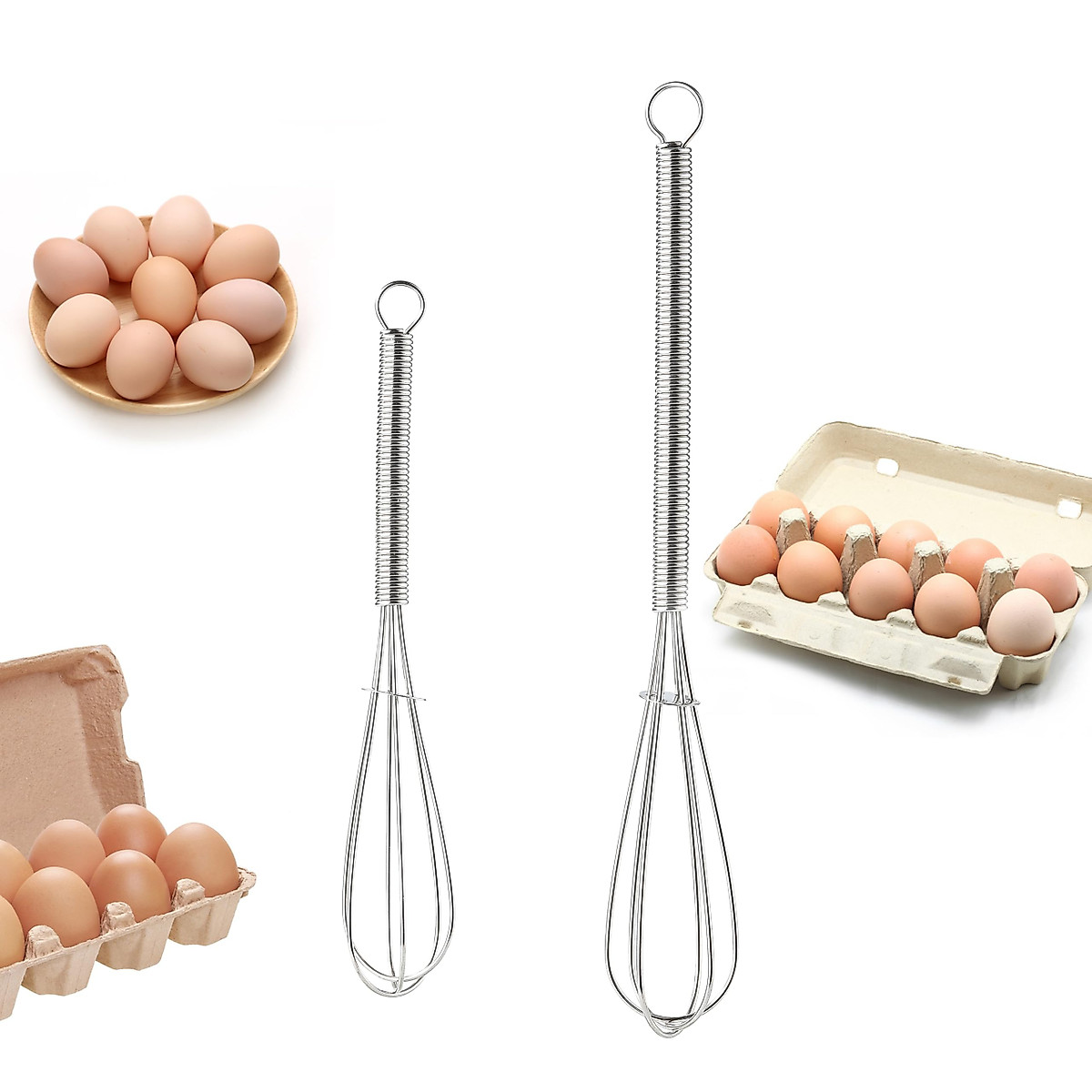 2PCS Mini Whisk, Stainless Steel 5 in and 7 in Small Tiny Whisks for Cooking, Whisking, Beating, Blending Ingredients and Mixing Sauces, 6 Wire Design, Ergonomic Spiral Handle, (Silver)