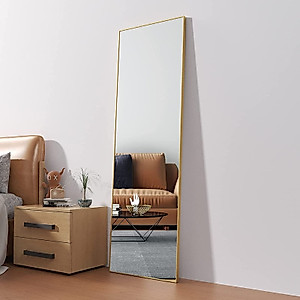 OBIOZZ Bedroom Floor Standing Mirror Full Length Mirror 60 × 16 Inches, Gold Standing Body Mirror, Floor Mirror, Standing Hanging or Leaning