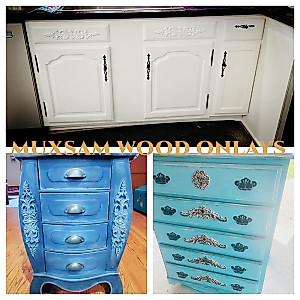 MUXSAM 4Pcs Long Wood-Carved Onlays Appliques for Furniture, Unpainted Wooden Carving Decals for Wall Cupboard Mirror Mantel Door Bed Cabinet Ceiling Dresser Refurbish Project(33x6cm/12.99"x2.36")