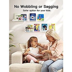 AMADA HOMEFURNISHING Acrylic Shelves, Floating Shelves with Mounting Hardware & Raised Edges, Clear Shelves for Pops, Kids' Books, Makeup, Collection Display & Organization, Set of 4, AMFS28