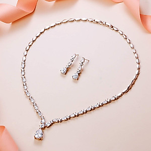 EVER FAITH Wedding Jewelry for Bride Cubic Zirconia Charming Water Drop Bridal Pendant Necklace Earrings Set Clear Silver-Tone