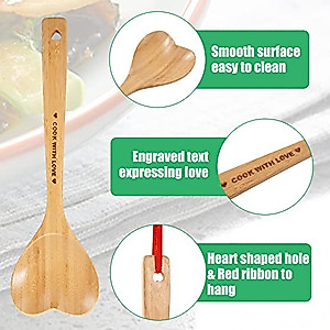 Wooden Heart Spoons - Heart Shaped Bamboo Spoon Kitchenware for Cooking with Love, Unique Mother's Day Gifts for Cooks Hostesses Mom Grandma Wife Weddings House Warming Kitchen Accessories