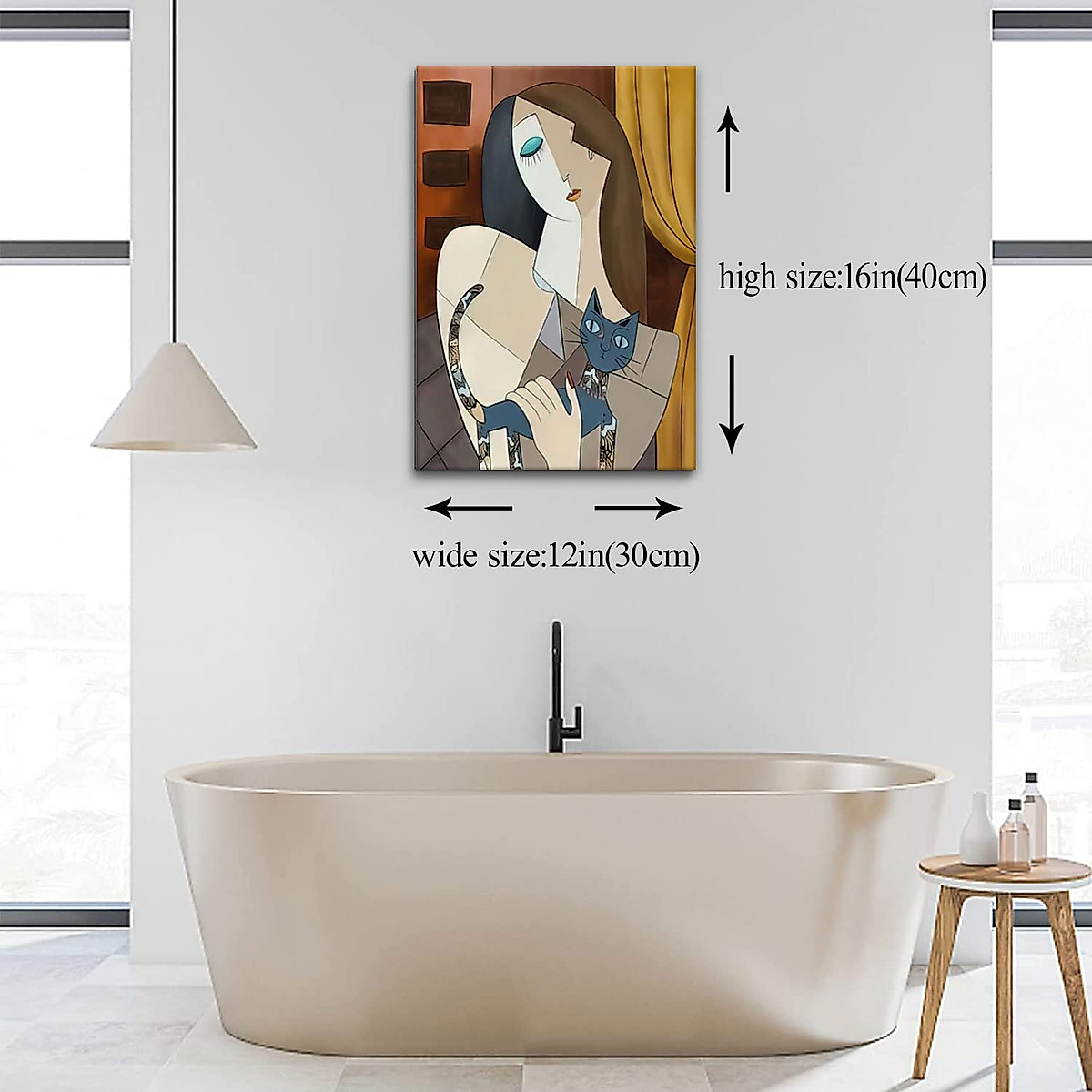 Framed Picasso Wall Art Nordic Abstract Girl and Cat Canvas Wall Art Bohemian Canvas Prints The Dream Girl with Cat Picture Modern Wall Decor for Hotel Rooms Bedroom Poster 12"* 16"