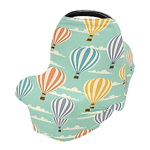 xigua Baby Car Seat Covers Hot Air Balloon Clouds Extra Soft and Stretchy Nursing Breastfeeding Covers Breathable Infant Carseat Canopy Nursing Covers, Multi-use Baby Shopping Cart/High Chair/Stroller