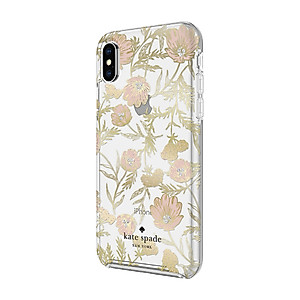 Kate Spade Floral iPhone X/XS Case - Slim, Bumper Protection, Blossom Pink/Gold with Gems