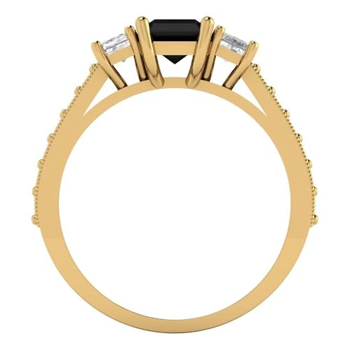 1.82 ct Emerald Cut Solitaire 3 stone Natural Black Onyx Engagement Promise Anniversary Bridal Ring 18K Yellow Gold 5.5