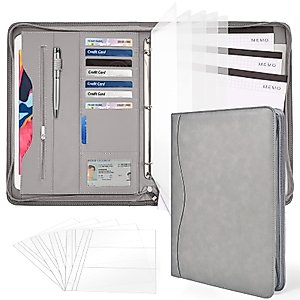 Sbrinnaliao 3-Ring Padfolio Portfolio Binder Organizer,PU Leather Folder Binder Business Planner Notebook Zippered Portfolio for Women/Men with Document Sleeve,Letter/A4 Size Clipboard