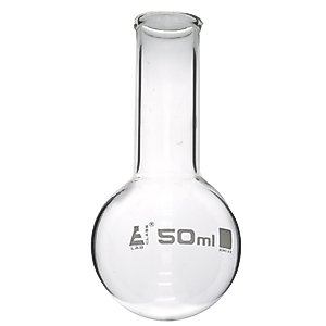EISCO Boiling Flask, 50ml - Borosilicate Glass - Round Bottom, Narrow Neck (0.7" ID)