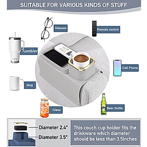 HMASYO Couch Cup Holder Tray - Silicone Sofa Armrest Table Couch Drink Holder and Tray Organizer for Remote Snacks Cellphone, Anti-Spill Anti-Slip Design, Gifts for Family Mom Dad Grandma