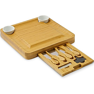 CTFT Cheese Board and Knife Set Bamboo Charcuterie Platter Serving Tray Wooden Cheese Cutting Board Set Gifts for Housewarming Anniversary Wedding Birthday