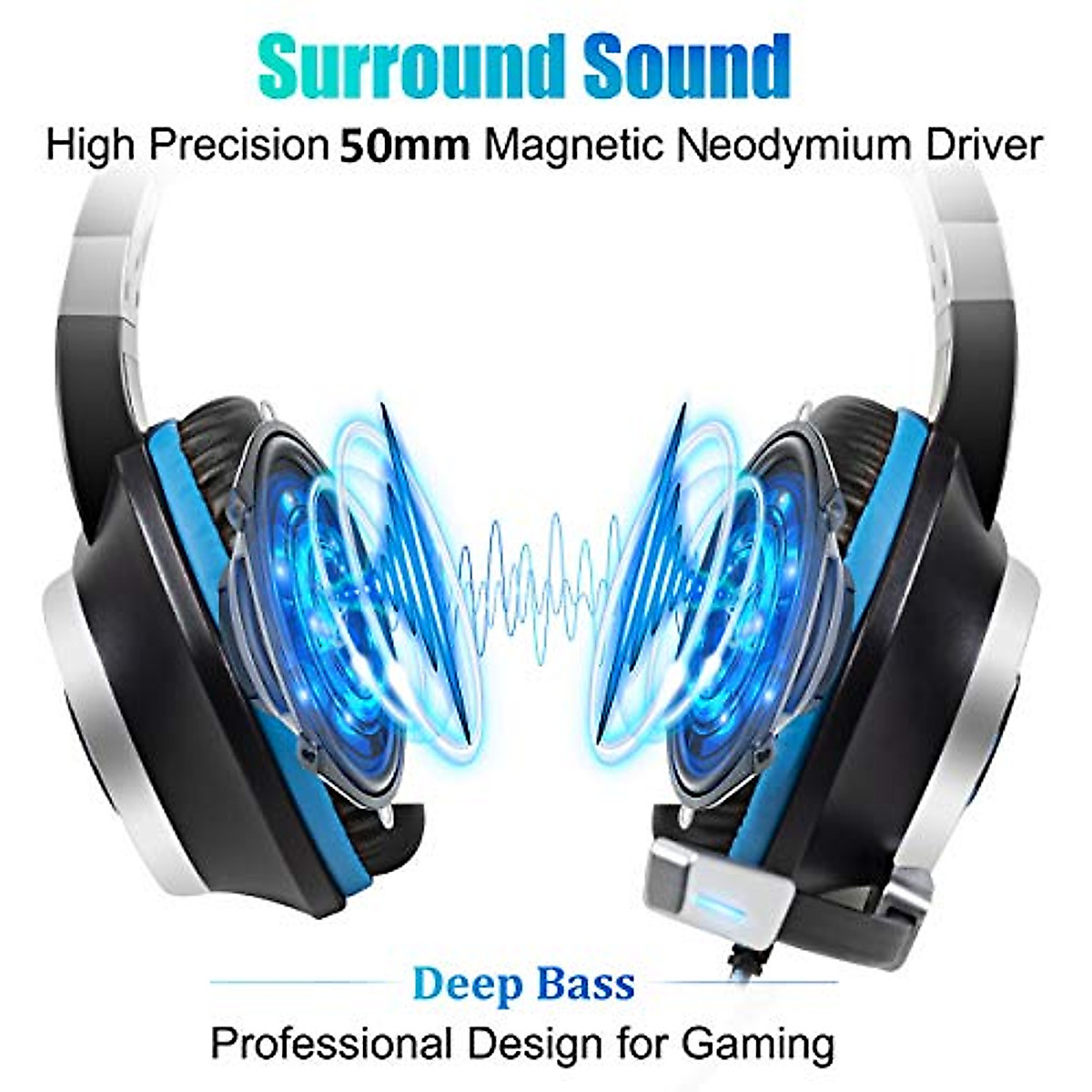 BUTFULAKE GH-1 Gaming Headset for PS5, PS4, Xbox One, Xbox One S, PC, Nintendo Switch, Mac, Laptop, 3.5mm Wired Pro Stereo Over Ear Gaming Headphones with Noise Cancelling Mic, LED Light (clue/Black)