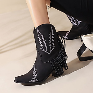 women boots cowgirl vintage fringed western cowboy solid slip on outdoor chunky heel booties shoes low heel side zipper brown cowgirl boots for women chelsea boots