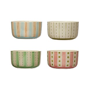 Creative Co-Op Stoneware Painted Patterns, Set of 4 Styles, Multicolor Bowl, Multi