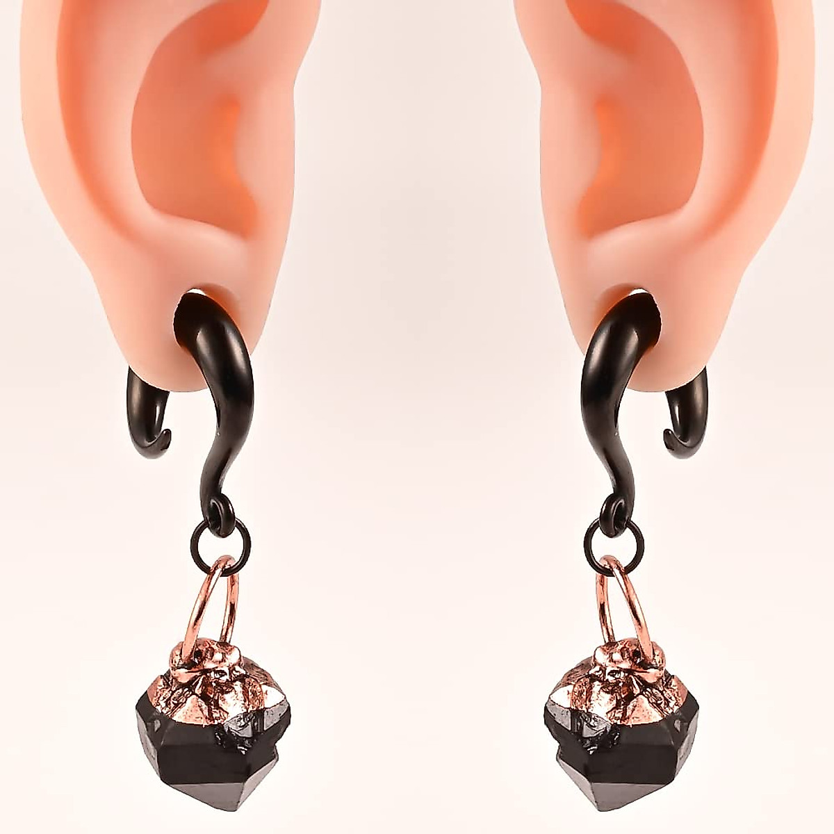 DOEARKO 2PCS Cool Black Natural Stone Ear Plugs Tunnel 316 Stainless Steel Ear Hook Piercing Ear Weight Hangers Pair Selling 2g 0g (4mm(6G), Black)