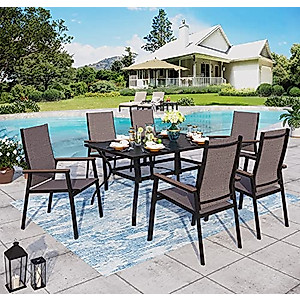 Sophia & William Patio Dining Set 7 Pieces Patio Furniture Aluminium Patio Dining Chairs Stackable with 60" x 38" Patio Dining Table for Outdoor Garden Lawn Pool for All Weather