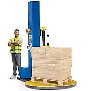 PEC TOOLS Industrial Shrink Wrap Machine - Electric Pallet Stretch Wrap Dispenser with Pallet Scale and Thermal Label Printer for Heavy Duty Shipping Packaging - 5000 Pound Capacity - PW1