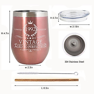 1991 33rd Birthday Presents for Women |Vintage Aged to Perfection Rose Gold 12 oz Insulated Double Wall/Stainless Steel Tumbler/Coffee Cup/Mug/Wine Glass w/Lid & Straw/ Funny Anniversary Ideas for her