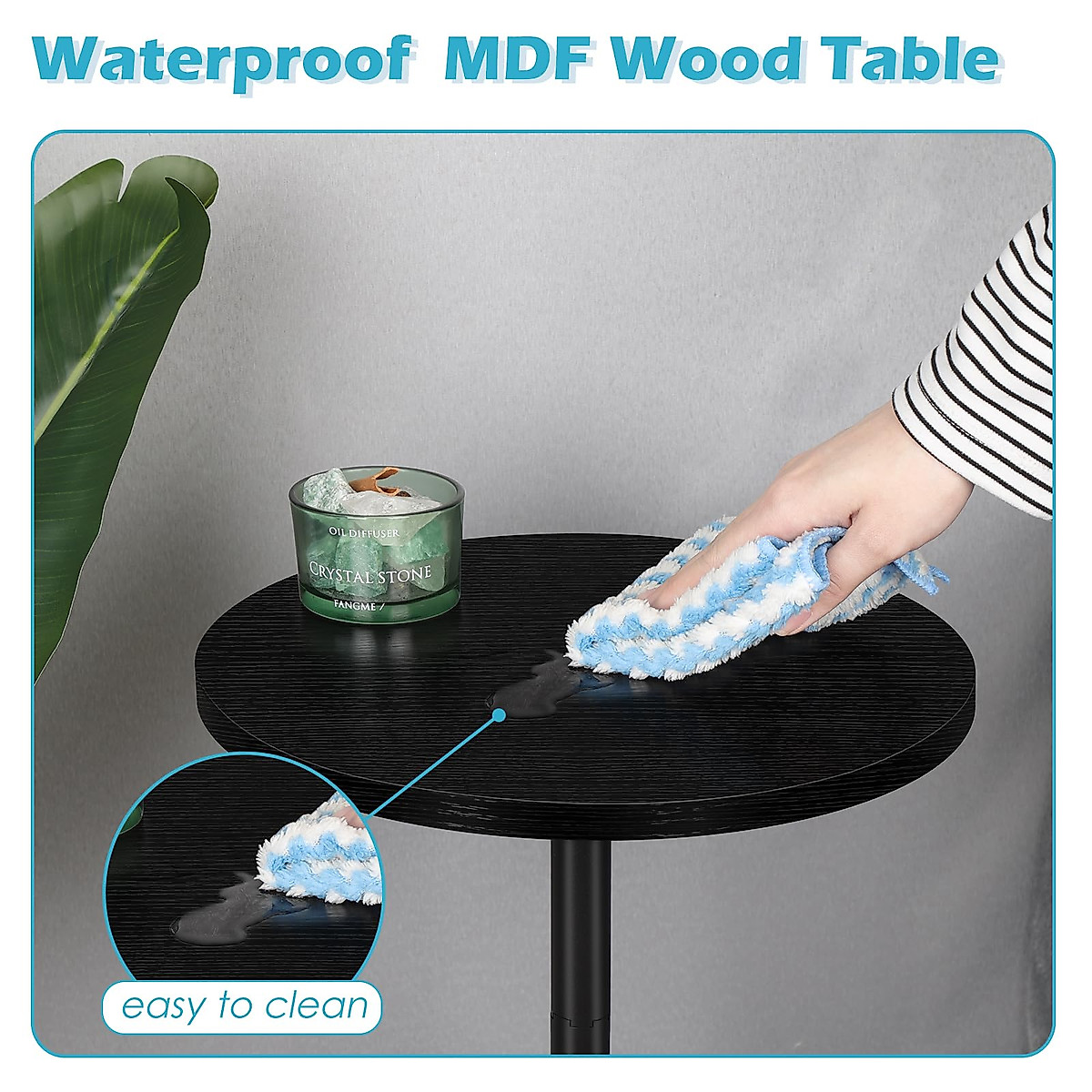 smusei Drink Tables for Small Spaces Pedestal Side Table with Marble Base Small Round Side Table Black Coffee Table for Sofa Couch Chair Patio, Black