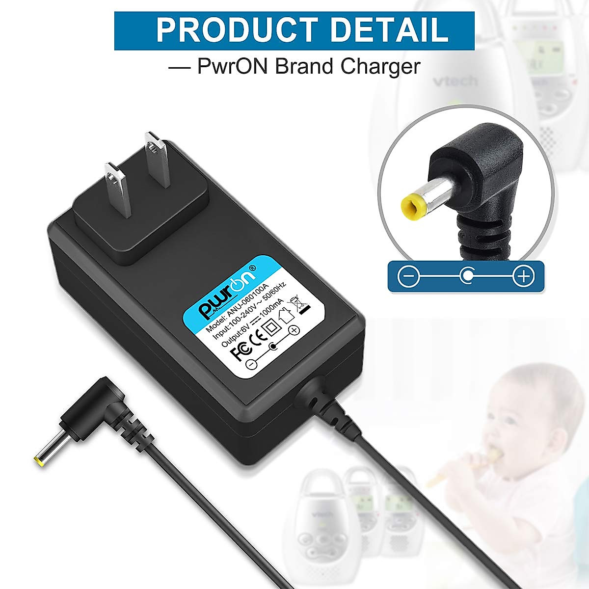 PwrON 6V AC DC Adapter for Vtech Safe & Sound Baby Monitor DM221 DM221-2 DM223 DM251 (Parent & Baby Units) and DM111 DM222 DM271 (Parent Unit Only) Replacement Power Supply Cord