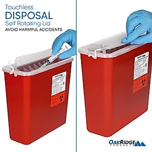 Oakridge Products Sharps Container for Home Use and Professional 5 Quart (1-Pack), Biohazard Needle and Syringe Disposal, Horizontal Drop Style Lid with levers, CDC Certified