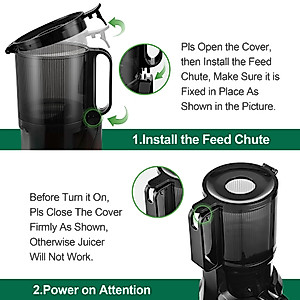 Cold Press Juicer Machines,Fretta Slow Masticating Juicer Machines with 4.25" Large Feed Chute,Fit Whole Fruits & Vegetables Easy Clean Self Feeding,High Juice Yield,BPA Free (Black)