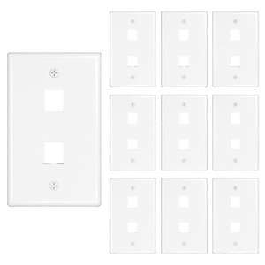 Iwillink 2-Port Keystone Wall Plate 10-Pack, Low Profile Ethernet Wall Plates for Keystone Jack, White
