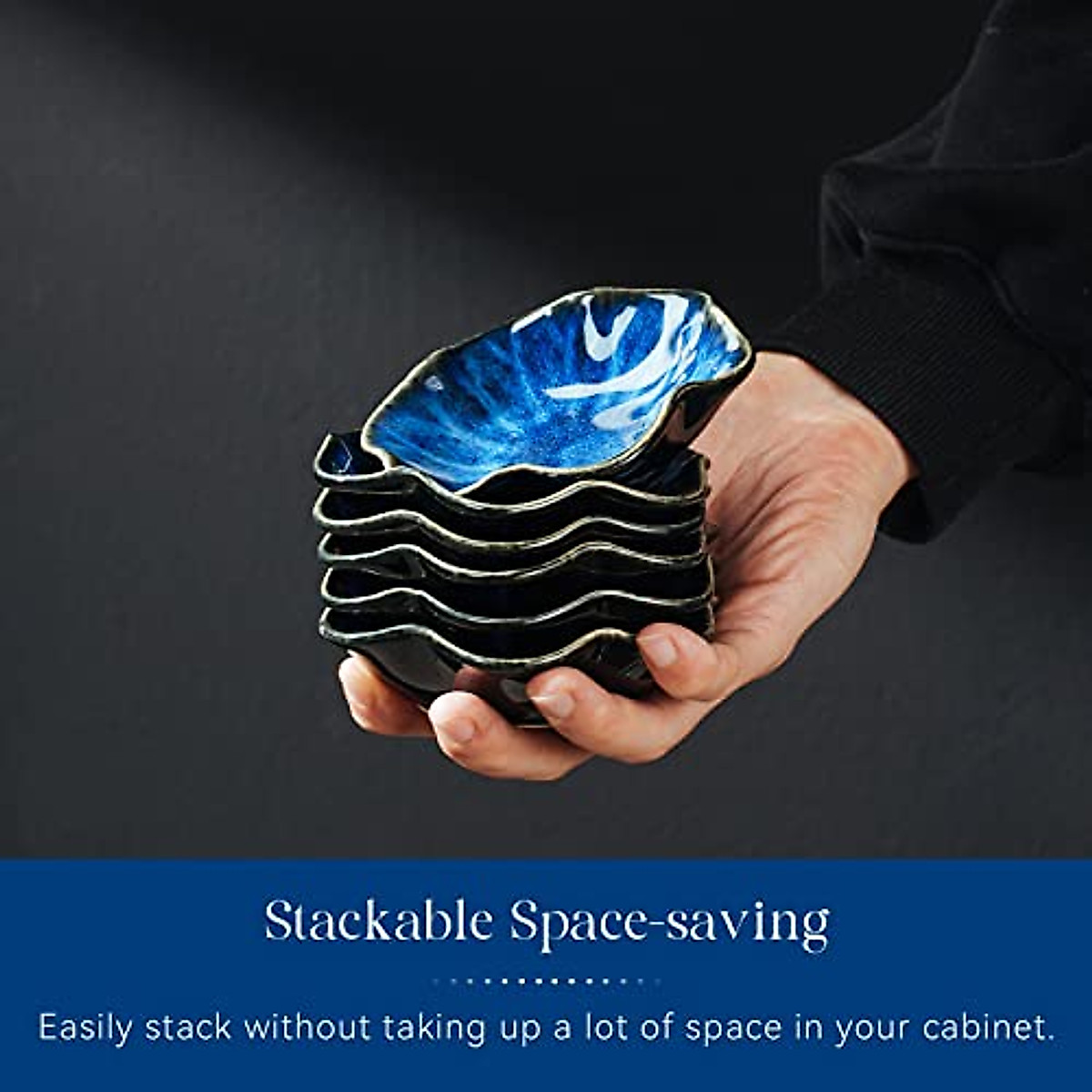 LiveHouse 4.3 Inch Vintage Style Kiln Glazed Small Ceramic Dipping Bowls Pinch Bowl Side Dishes for Soy Sauce Dessert Tomato, Set of 6