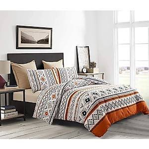 Gafance 3Pcs Aztec Geometric Pattern Duvet Cover Full Set, Folk Style White & Orange Bed Linen, Ultra Soft Comforter Cover with Zipper Closure, Farmhouse Quilt Cover 78 X 90 inches & 2 Pillow Shams