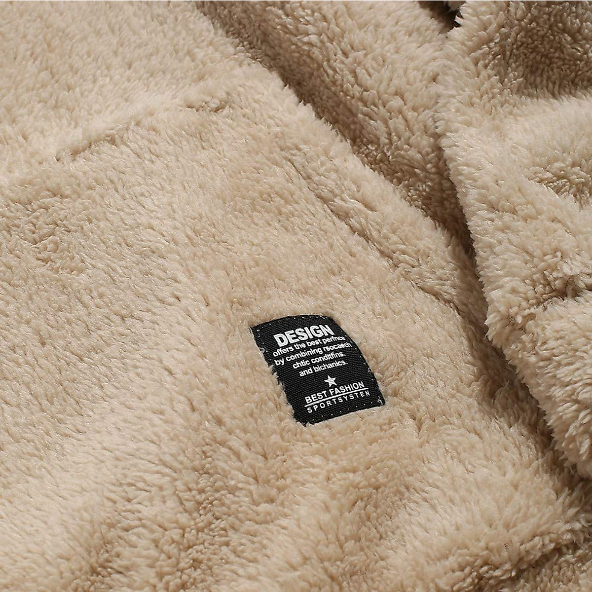 ZAFUL Men's Fashion Hooded Sweatshirts Unisex Colorblock Splicing Drawstring Fluffy Faux Fur Hoodies Pullover(Black Khaki,S)