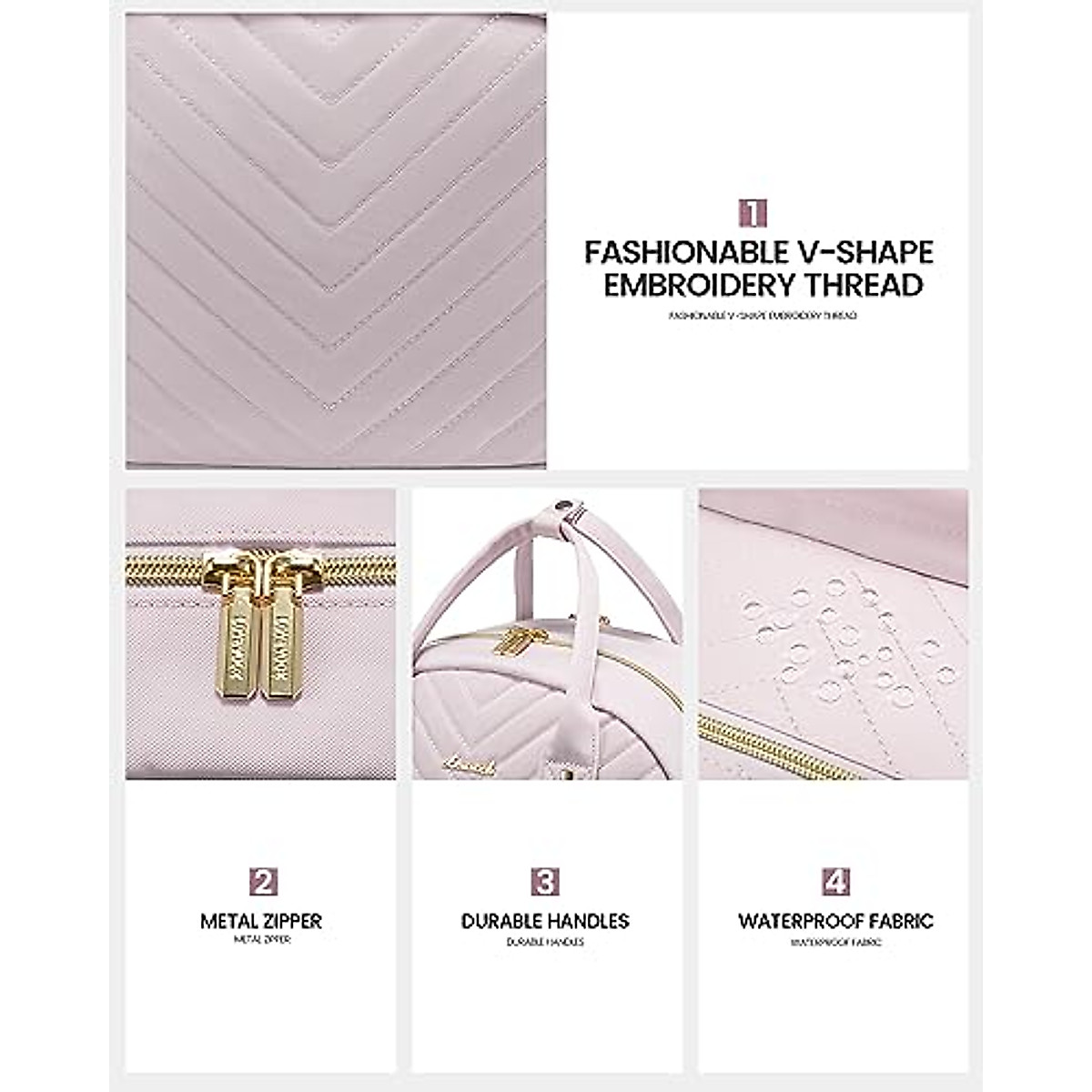 LOVEVOOK Laptop Backpack for Women, Large Capacity Travel Backpack with Luggage Strap, Stylish Women Backpack with USB Port, Quilted Work Backpack for College Business 15.6 Inch, Light Dusty Pink