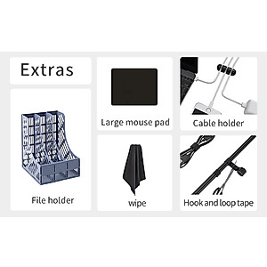 YOLOXO Computer Home Office Desk with Power Strip Outlet, 63 Inch Small Desk Study Writing Table with Storage Shelves, Modern Simple PC Desk, Black/Seablue,Blue