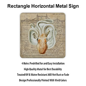 Ocean Life Tin Sign Colorful Octopus Metal Plaque Classic City State Map Beach House Funny Novelty Sign Metal Wall Plaques for Home Garden Master Room Garden Bar 12x12in