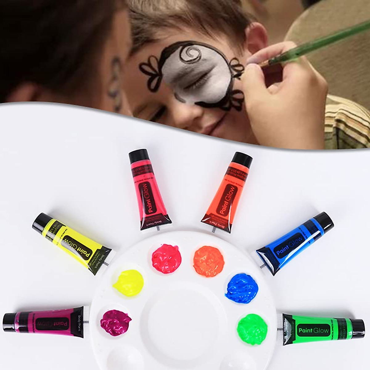 Black Light Neon Face and Body Paint Glow in the Dark Paint Halloween Blacklight Glow Party 6 Color 24 tubes